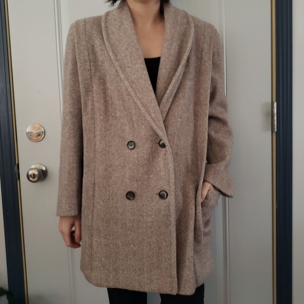 Vintage Wool Herringbone Overcoat - Gem